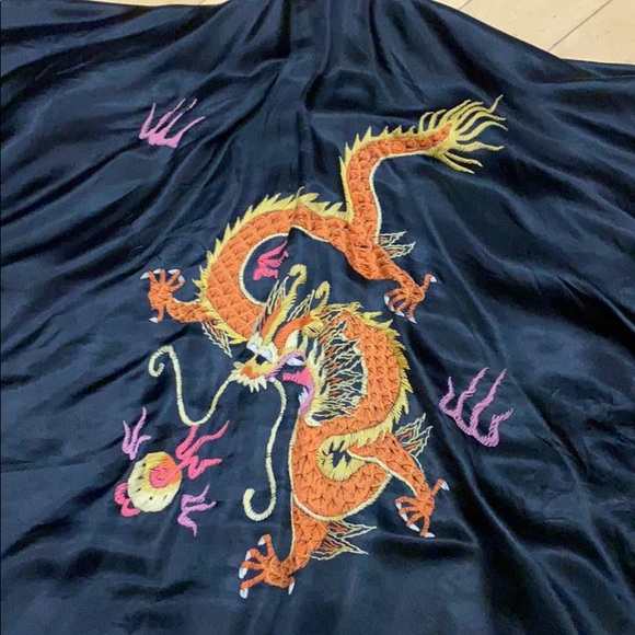 Amilie | Intimates & Sleepwear | Black Satin Embroidered Chinese Dragon ...